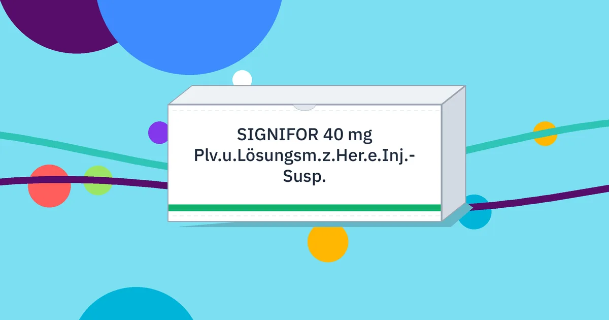 Symbolbild: Packung mit der Aufschrift SIGNIFOR 40 mg Plv.u.Lösungsm.z.Her.e.Inj.-Susp. (PZN 19512607) – Verfügbarkeit und Bezug in Apotheken in Frankfurt am Main