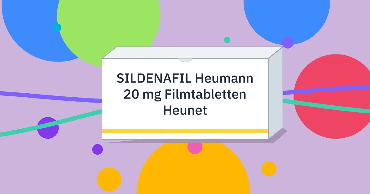 Symbolbild: Packung mit der Aufschrift SILDENAFIL Heumann 20 mg Filmtabletten Heunet (PZN 16060257) – Verfügbarkeit und Bezug in Apotheken in Frankfurt am Main
