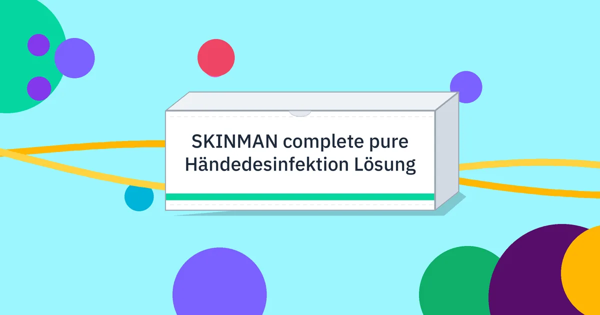 Symbolbild: Packung mit der Aufschrift SKINMAN complete pure Händedesinfektion Lösung (PZN 10818457) – Verfügbarkeit und Bezug in Apotheken in Frankfurt am Main