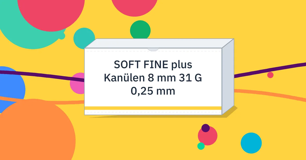 Symbolbild: Packung mit der Aufschrift SOFT FINE plus Kanülen 8 mm 31 G 0,25 mm (PZN 09728660) – Verfügbarkeit und Bezug in Apotheken in Frankfurt am Main