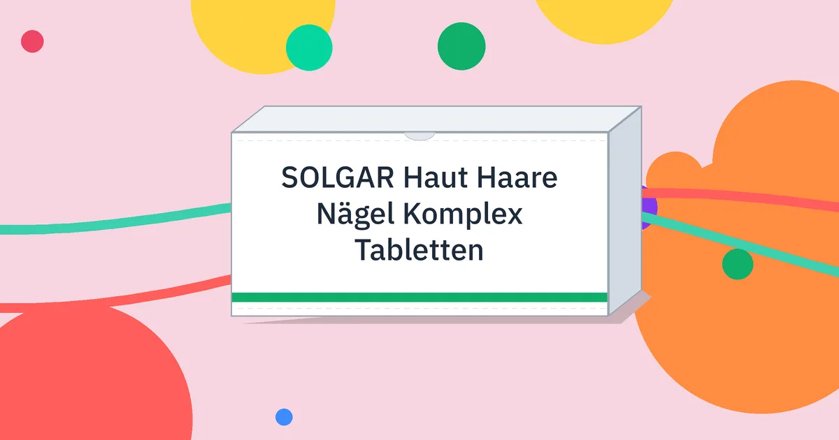 Symbolbild: Packung mit der Aufschrift SOLGAR Haut Haare Nägel Komplex Tabletten (PZN 18814602) – Verfügbarkeit und Bezug in Apotheken in Frankfurt am Main