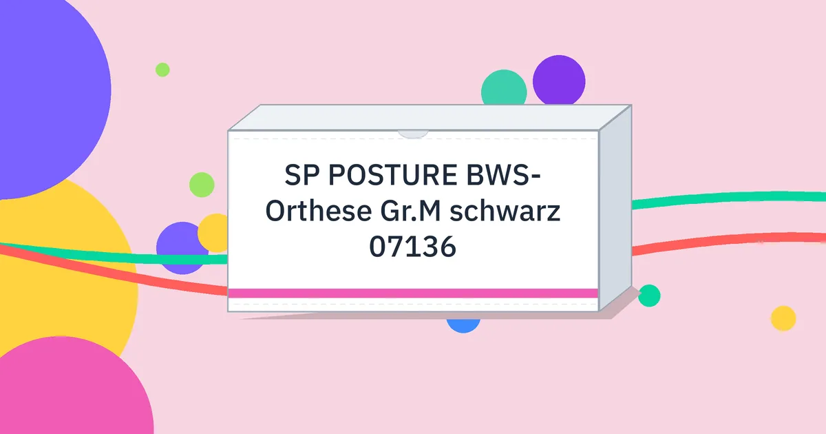 Symbolbild: Packung mit der Aufschrift SP POSTURE BWS-Orthese Gr.M schwarz 07136 (PZN 20309892) – Verfügbarkeit und Bezug in Apotheken in Frankfurt am Main