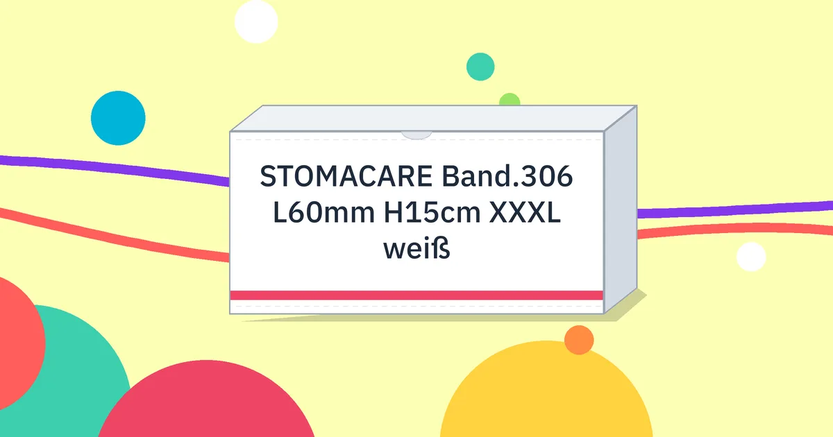 Symbolbild: Packung mit der Aufschrift STOMACARE Band.306 L60mm H15cm XXXL weiß (PZN 07663502) – Verfügbarkeit und Bezug in Apotheken in Frankfurt am Main