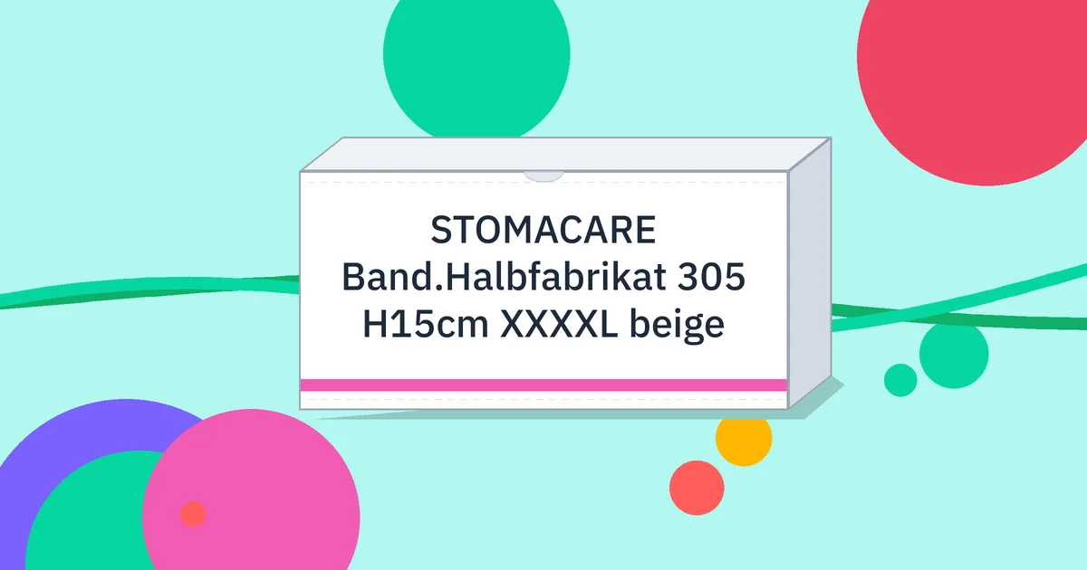Symbolbild: Packung mit der Aufschrift STOMACARE Band.Halbfabrikat 305 H15cm XXXXL beige (PZN 07663815) – Verfügbarkeit und Bezug in Apotheken in Frankfurt am Main