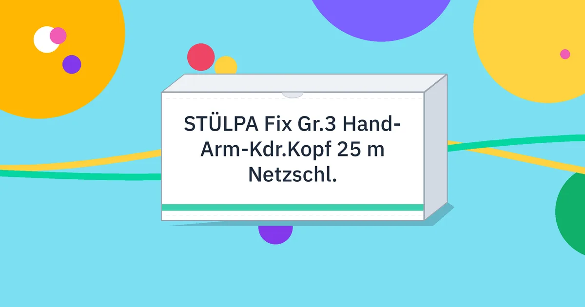 Symbolbild: Packung mit der Aufschrift STÜLPA Fix Gr.3 Hand-Arm-Kdr.Kopf 25 m Netzschl. (PZN 18794986) – Verfügbarkeit und Bezug in Apotheken in Frankfurt am Main