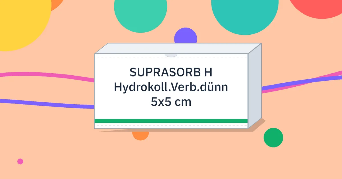 Symbolbild: Packung mit der Aufschrift SUPRASORB H Hydrokoll.Verb.dünn 5x5 cm (PZN 20276313) – Verfügbarkeit und Bezug in Apotheken in Frankfurt am Main
