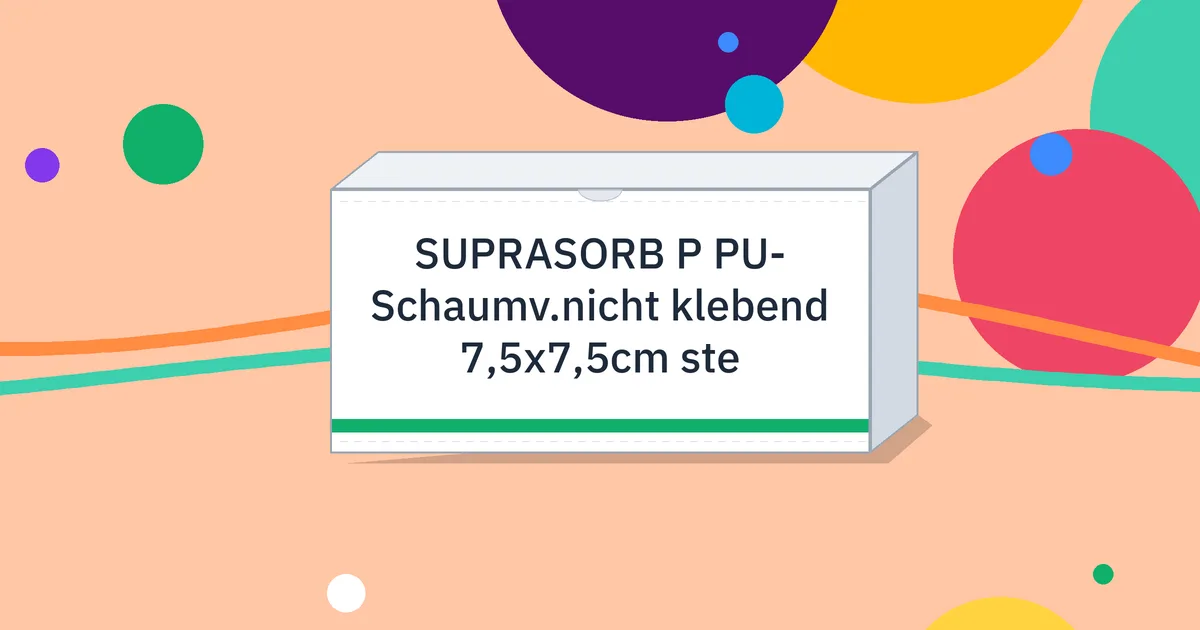 Symbolbild: Packung mit der Aufschrift SUPRASORB P PU-Schaumv.nicht klebend 7,5x7,5cm ste (PZN 20398430) – Verfügbarkeit und Bezug in Apotheken in Frankfurt am Main