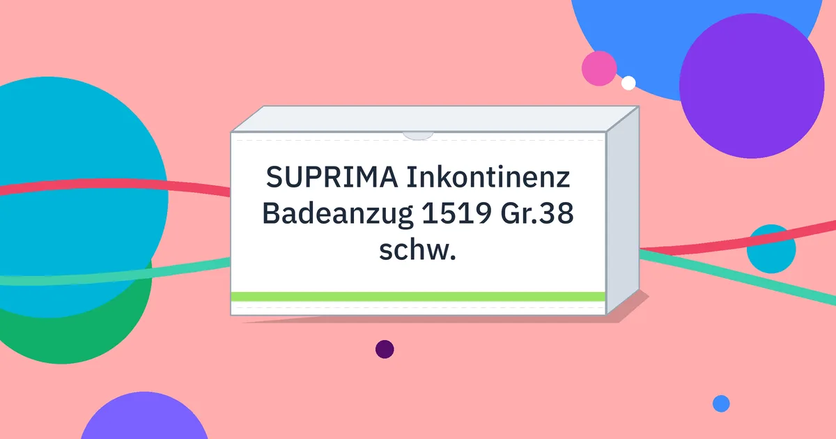Symbolbild: Packung mit der Aufschrift SUPRIMA Inkontinenz Badeanzug 1519 Gr.38 schw. (PZN 04376630) – Verfügbarkeit und Bezug in Apotheken in Frankfurt am Main