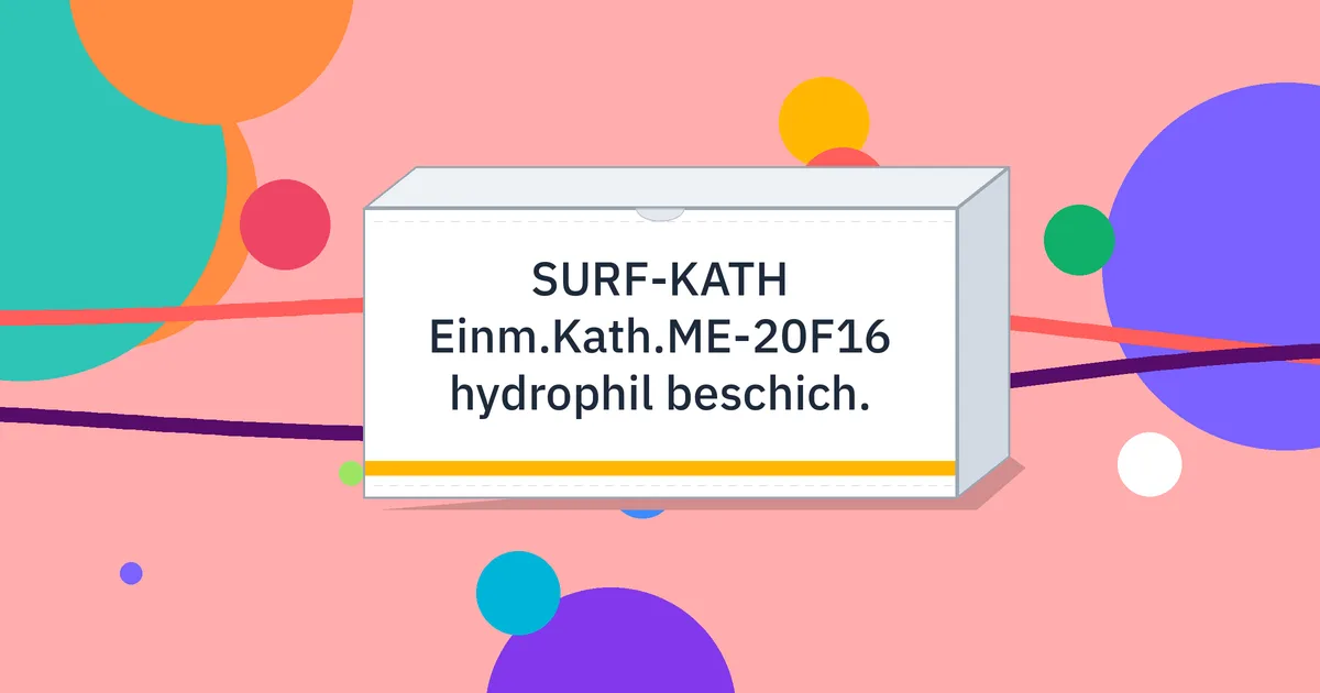 Symbolbild: Packung mit der Aufschrift SURF-KATH Einm.Kath.ME-20F16 hydrophil beschich. (PZN 05549593) – Verfügbarkeit und Bezug in Apotheken in Frankfurt am Main