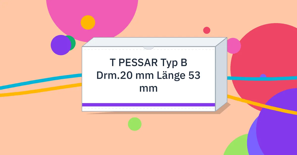 Symbolbild: Packung mit der Aufschrift T PESSAR Typ B Drm.20 mm Länge 53 mm (PZN 09336256) – Verfügbarkeit und Bezug in Apotheken in Frankfurt am Main