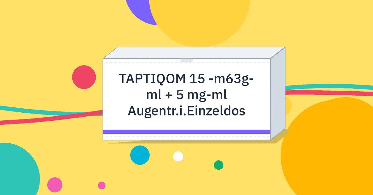 Symbolbild: Packung mit der Aufschrift TAPTIQOM 15 -m63g-ml + 5 mg-ml Augentr.i.Einzeldos (PZN 20175144) – Verfügbarkeit und Bezug in Apotheken in Frankfurt am Main