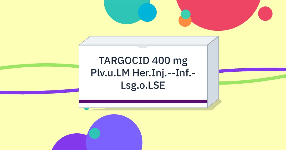 Symbolbild: Packung mit der Aufschrift TARGOCID 400 mg Plv.u.LM Her.Inj.--Inf.-Lsg.o.LSE (PZN 18219101) – Verfügbarkeit und Bezug in Apotheken in Frankfurt am Main