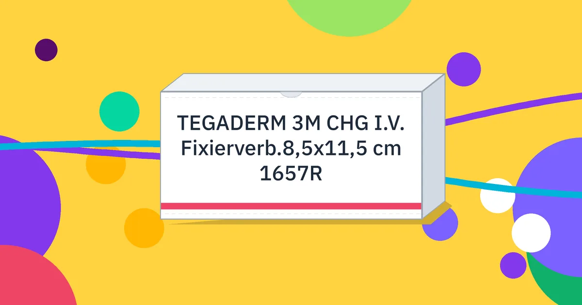 Symbolbild: Packung mit der Aufschrift TEGADERM 3M CHG I.V. Fixierverb.8,5x11,5 cm 1657R (PZN 18187677) – Verfügbarkeit und Bezug in Apotheken in Frankfurt am Main
