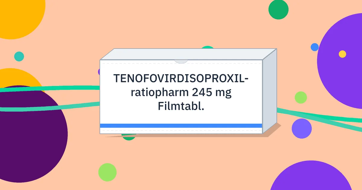 Symbolbild: Packung mit der Aufschrift TENOFOVIRDISOPROXIL-ratiopharm 245 mg Filmtabl. (PZN 18022798) – Verfügbarkeit und Bezug in Apotheken in Frankfurt am Main