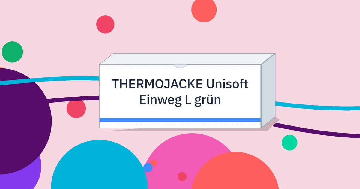 Symbolbild: Packung mit der Aufschrift THERMOJACKE Unisoft Einweg L grün (PZN 04703721) – Verfügbarkeit und Bezug in Apotheken in Frankfurt am Main