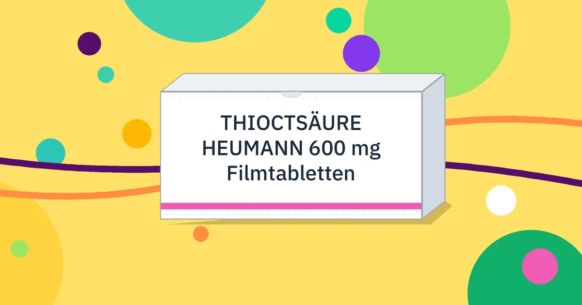 Symbolbild: Packung mit der Aufschrift THIOCTSÄURE HEUMANN 600 mg Filmtabletten (PZN 16082425) – Verfügbarkeit und Bezug in Apotheken in Frankfurt am Main