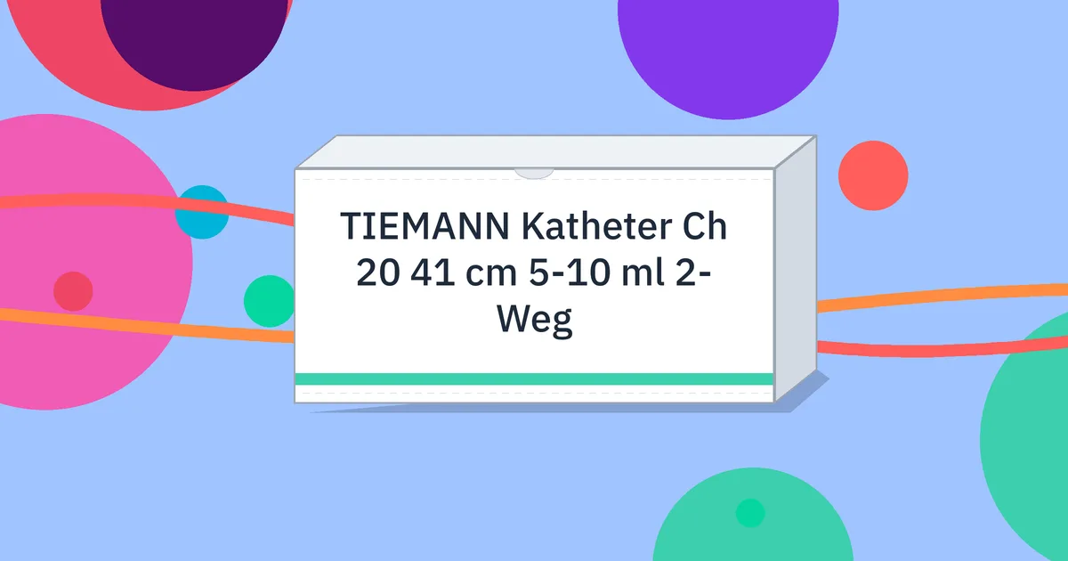 Symbolbild: Packung mit der Aufschrift TIEMANN Katheter Ch 20 41 cm 5-10 ml 2-Weg (PZN 20271847) – Verfügbarkeit und Bezug in Apotheken in Frankfurt am Main