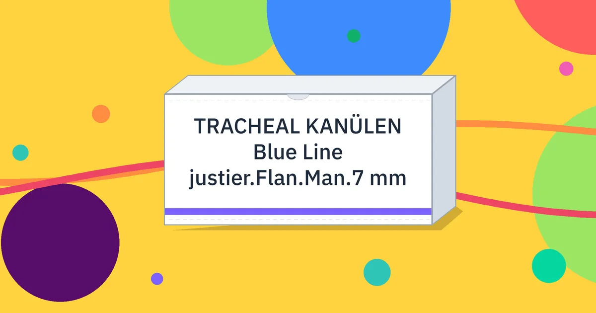 Symbolbild: Packung mit der Aufschrift TRACHEAL KANÜLEN Blue Line justier.Flan.Man.7 mm (PZN 02408952) – Verfügbarkeit und Bezug in Apotheken in Frankfurt am Main