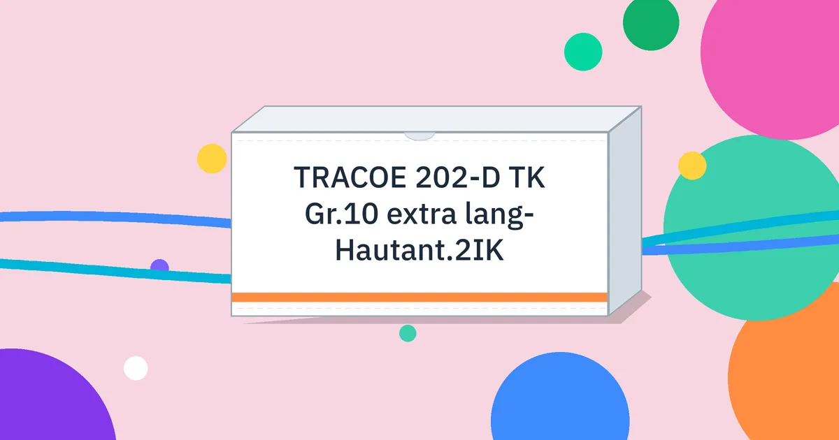Symbolbild: Packung mit der Aufschrift TRACOE 202-D TK Gr.10 extra lang-Hautant.2IK (PZN 02719675) – Verfügbarkeit und Bezug in Apotheken in Frankfurt am Main