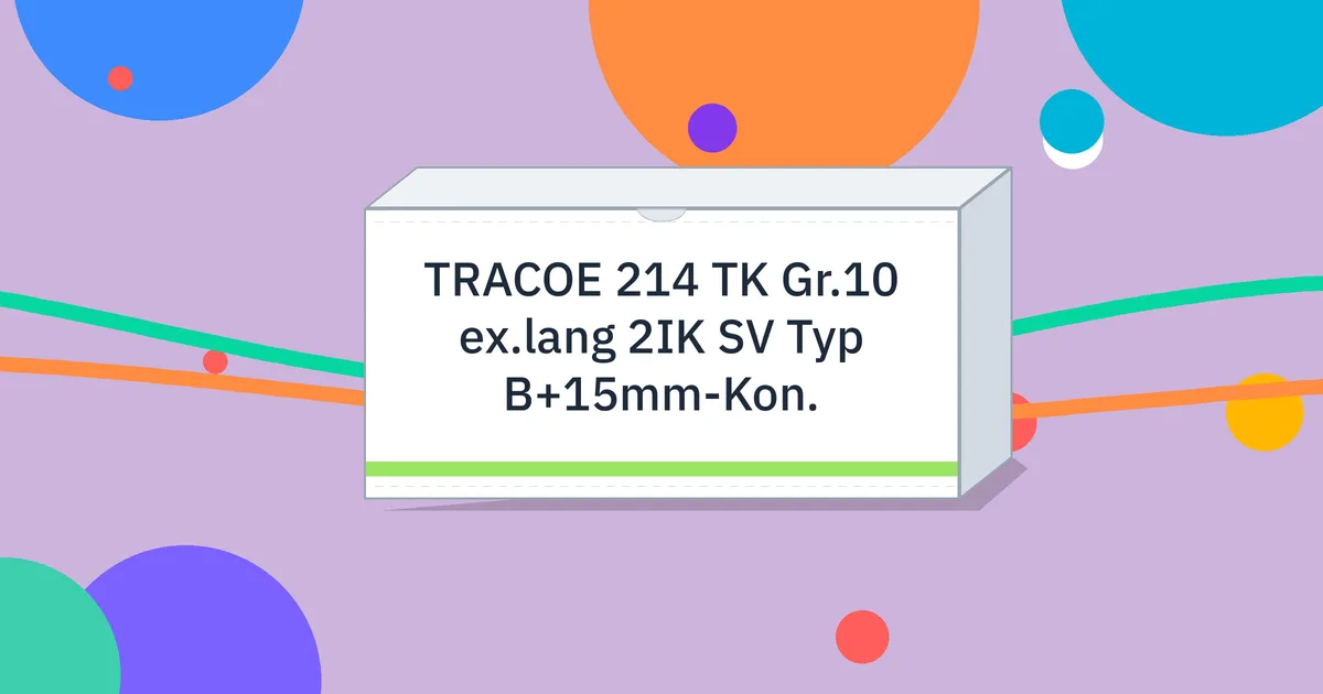 Symbolbild: Packung mit der Aufschrift TRACOE 214 TK Gr.10 ex.lang 2IK SV Typ B+15mm-Kon. (PZN 11643528) – Verfügbarkeit und Bezug in Apotheken in Frankfurt am Main