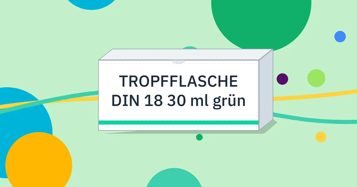 Symbolbild: Packung mit der Aufschrift TROPFFLASCHE DIN 18 30 ml grün (PZN 18404146) – Verfügbarkeit und Bezug in Apotheken in Frankfurt am Main