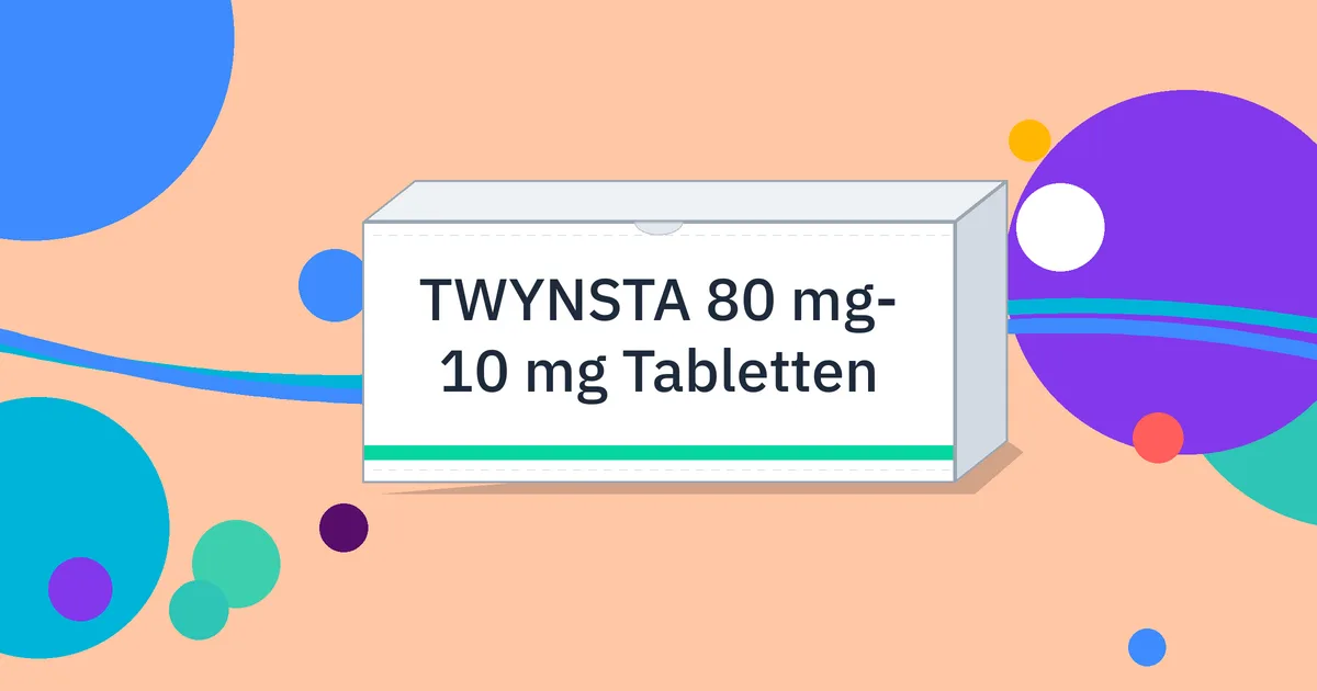 Symbolbild: Packung mit der Aufschrift TWYNSTA 80 mg-10 mg Tabletten (PZN 09481403) – Verfügbarkeit und Bezug in Apotheken in Frankfurt am Main