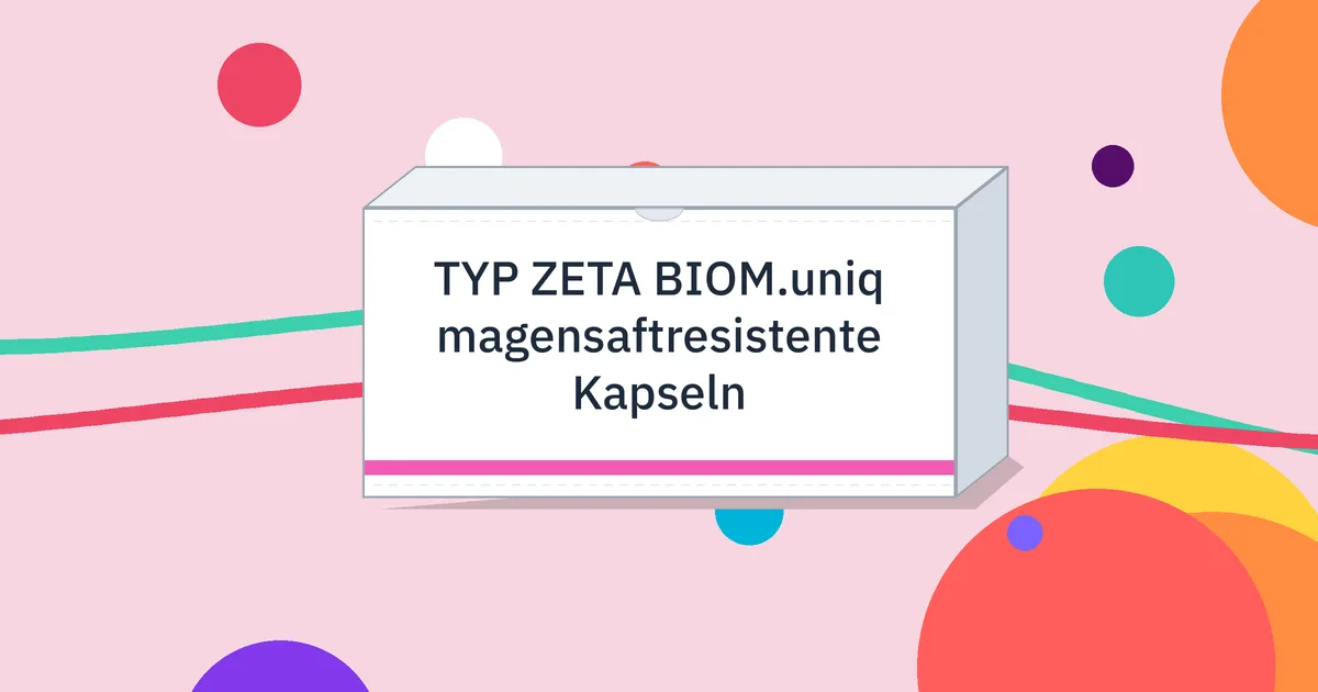 Symbolbild: Packung mit der Aufschrift TYP ZETA BIOM.uniq magensaftresistente Kapseln (PZN 19662867) – Verfügbarkeit und Bezug in Apotheken in Frankfurt am Main