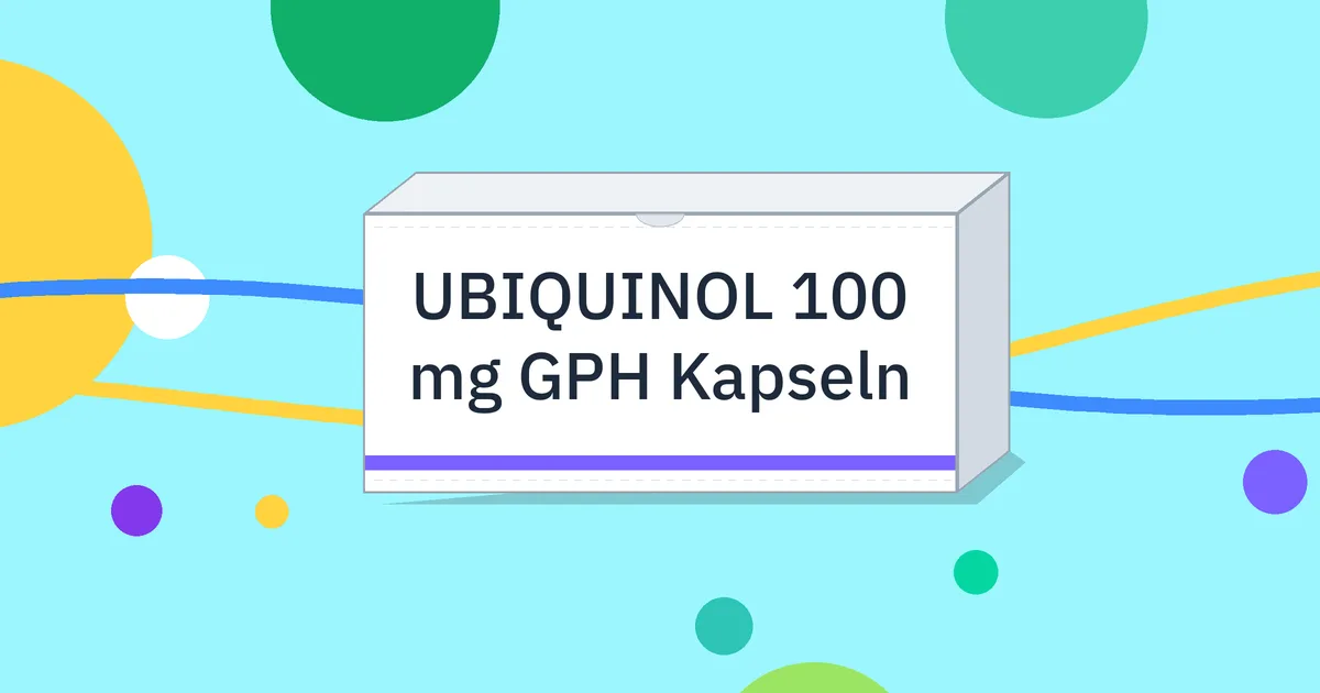 Symbolbild: Packung mit der Aufschrift UBIQUINOL 100 mg GPH Kapseln (PZN 16570596) – Verfügbarkeit und Bezug in Apotheken in Frankfurt am Main