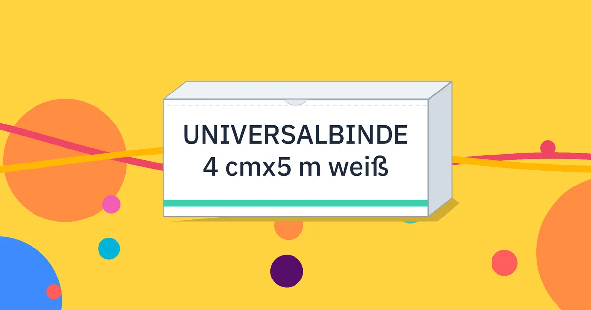 Symbolbild: Packung mit der Aufschrift UNIVERSALBINDE 4 cmx5 m weiß (PZN 11607308) – Verfügbarkeit und Bezug in Apotheken in Frankfurt am Main
