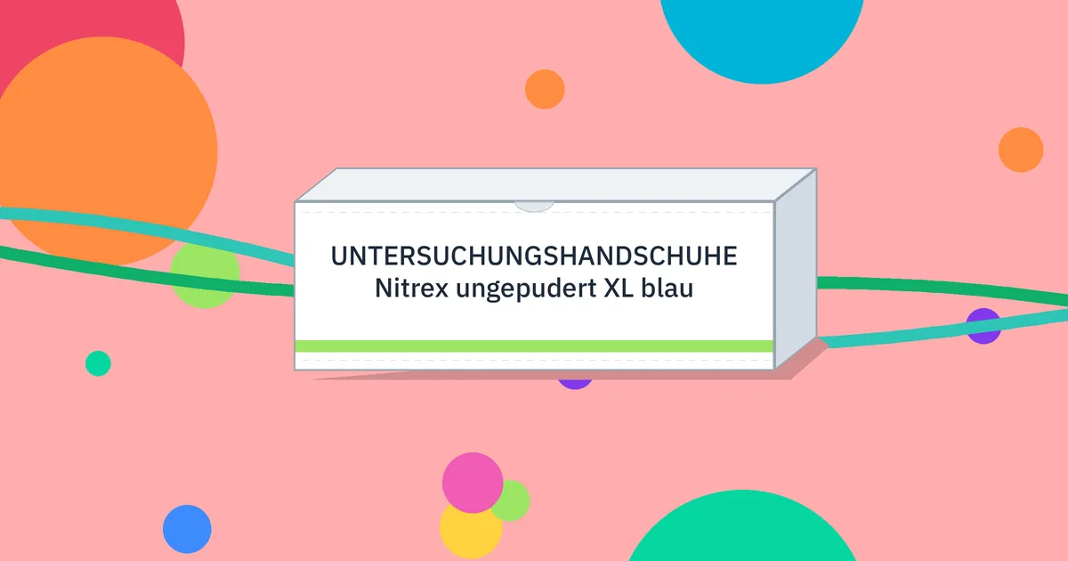 Symbolbild: Packung mit der Aufschrift UNTERSUCHUNGSHANDSCHUHE Nitrex ungepudert XL blau (PZN 16878791) – Verfügbarkeit und Bezug in Apotheken in Frankfurt am Main