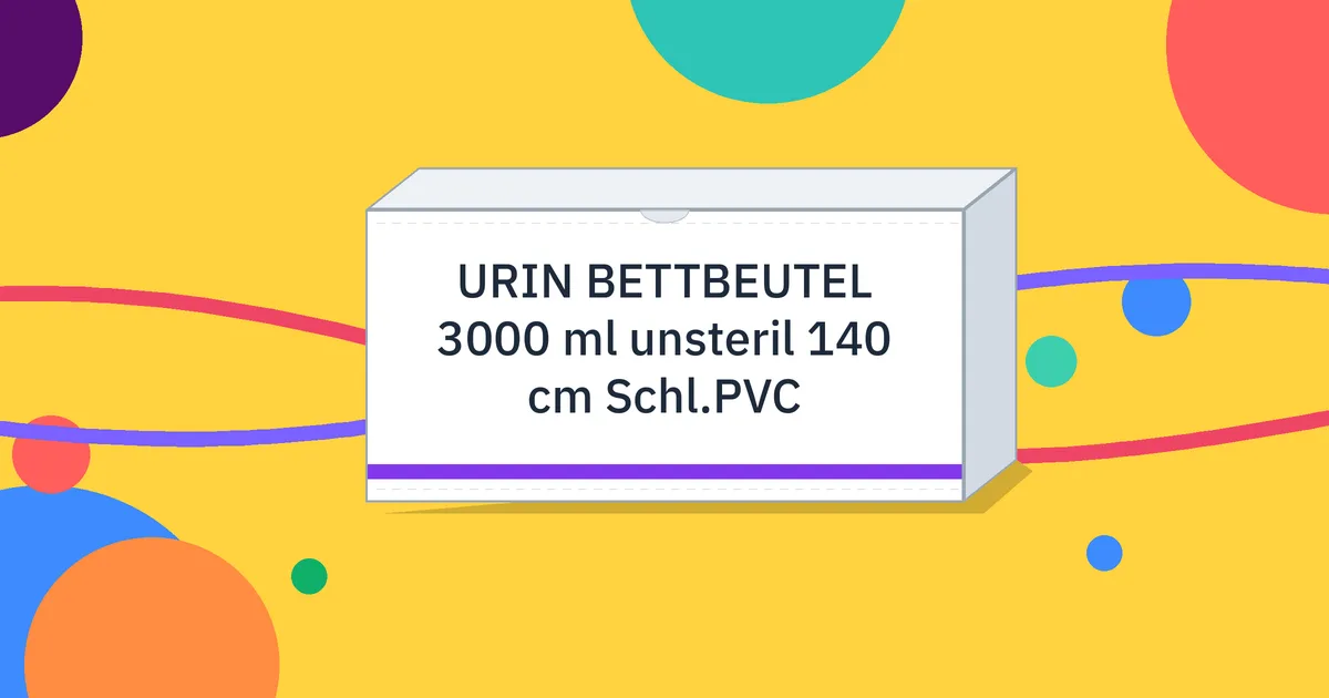 Symbolbild: Packung mit der Aufschrift URIN BETTBEUTEL 3000 ml unsteril 140 cm Schl.PVC (PZN 16143032) – Verfügbarkeit und Bezug in Apotheken in Frankfurt am Main