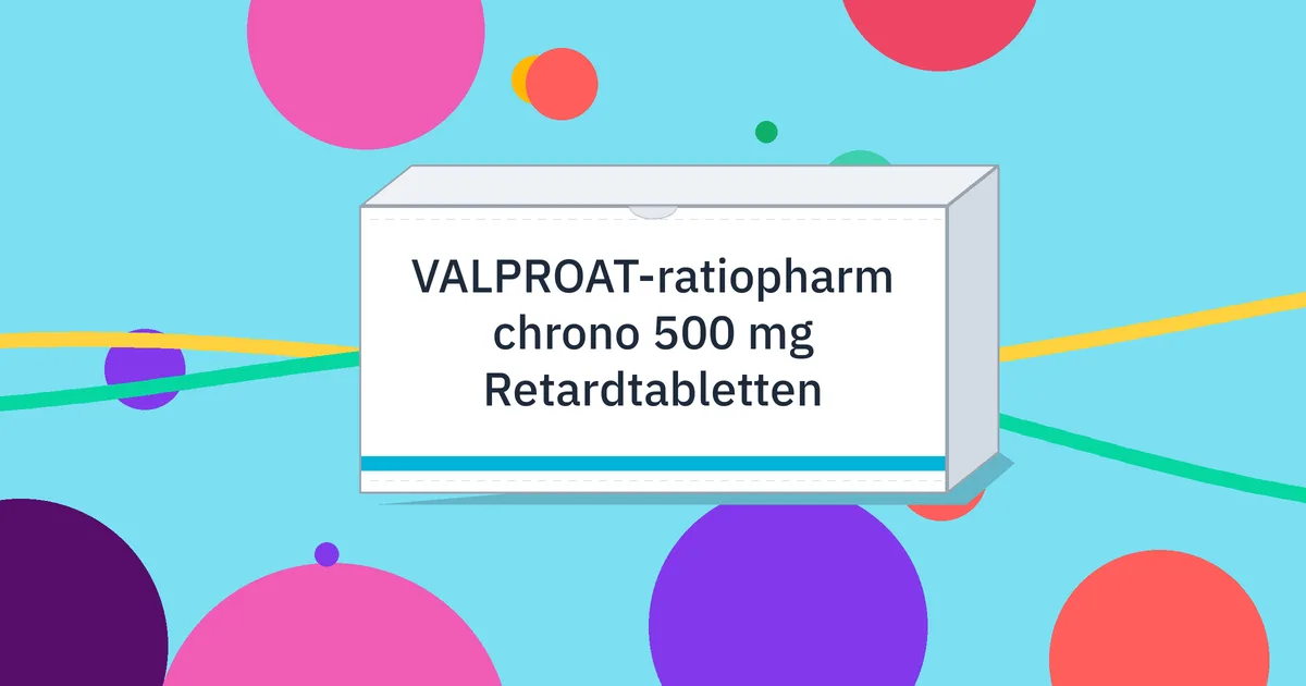 Symbolbild: Packung mit der Aufschrift VALPROAT-ratiopharm chrono 500 mg Retardtabletten (PZN 09544865) – Verfügbarkeit und Bezug in Apotheken in Frankfurt am Main