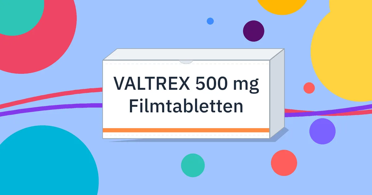 Symbolbild: Packung mit der Aufschrift VALTREX 500 mg Filmtabletten (PZN 16499556) – Verfügbarkeit und Bezug in Apotheken in Frankfurt am Main