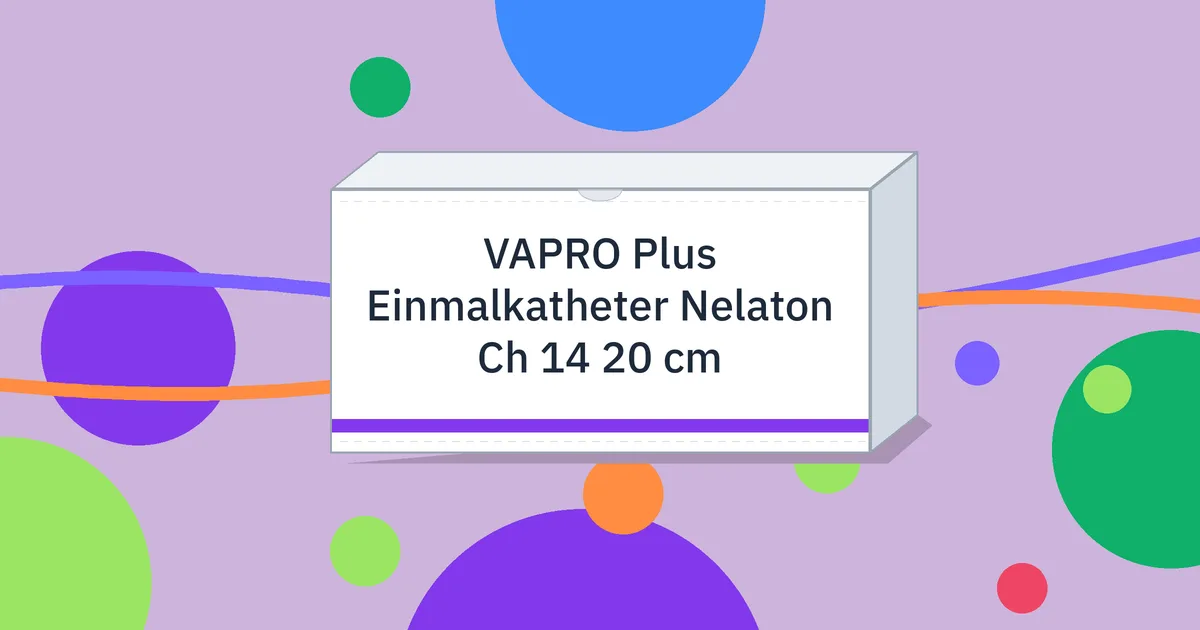 Symbolbild: Packung mit der Aufschrift VAPRO Plus Einmalkatheter Nelaton Ch 14 20 cm (PZN 19639319) – Verfügbarkeit und Bezug in Apotheken in Frankfurt am Main