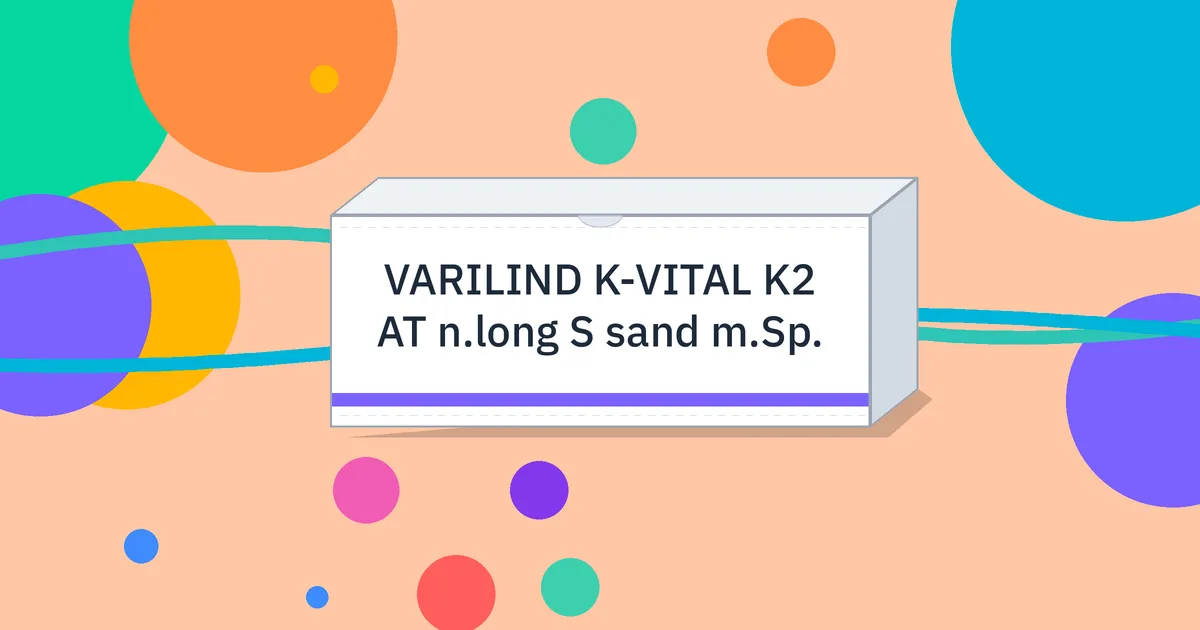 Symbolbild: Packung mit der Aufschrift VARILIND K-VITAL K2 AT n.long S sand m.Sp. (PZN 20561137) – Verfügbarkeit und Bezug in Apotheken in Frankfurt am Main