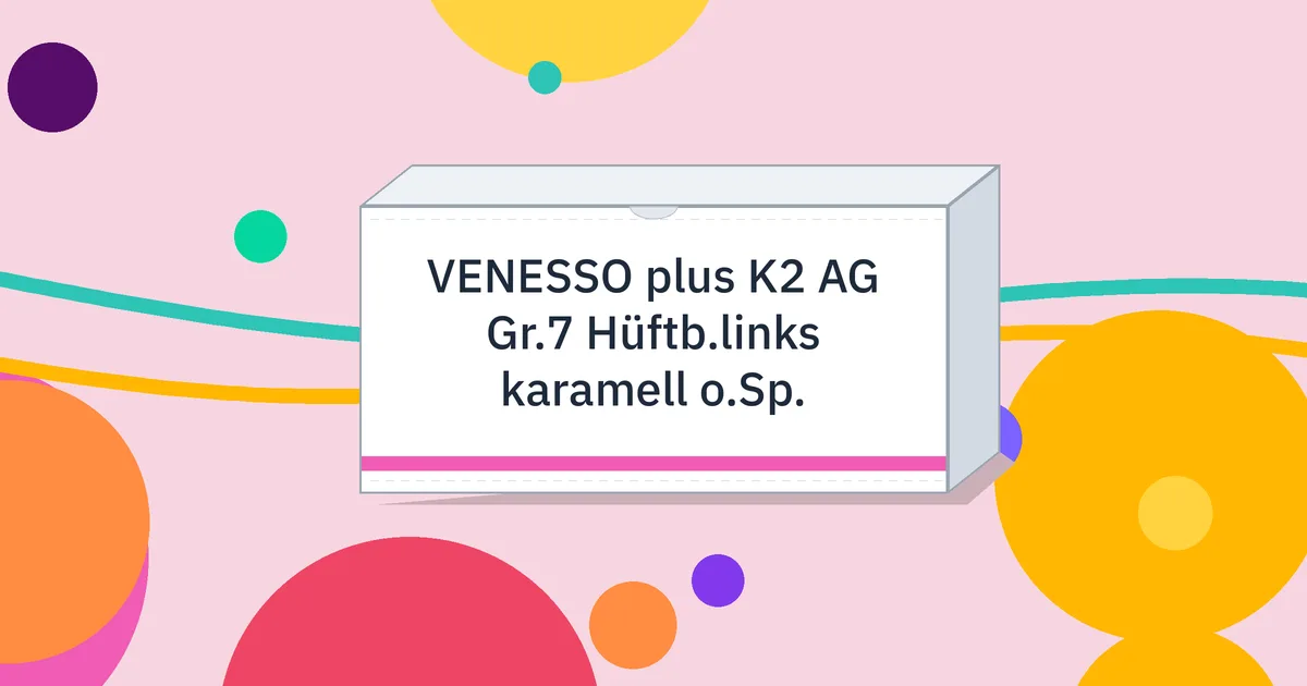 Symbolbild: Packung mit der Aufschrift VENESSO plus K2 AG Gr.7 Hüftb.links karamell o.Sp. (PZN 13762177) – Verfügbarkeit und Bezug in Apotheken in Frankfurt am Main