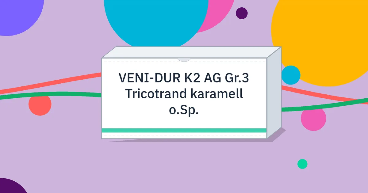 Symbolbild: Packung mit der Aufschrift VENI-DUR K2 AG Gr.3 Tricotrand karamell o.Sp. (PZN 13762473) – Verfügbarkeit und Bezug in Apotheken in Frankfurt am Main