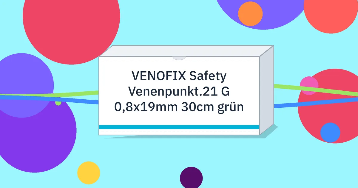 Symbolbild: Packung mit der Aufschrift VENOFIX Safety Venenpunkt.21 G 0,8x19mm 30cm grün (PZN 17935338) – Verfügbarkeit und Bezug in Apotheken in Frankfurt am Main