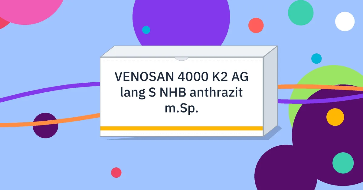 Symbolbild: Packung mit der Aufschrift VENOSAN 4000 K2 AG lang S NHB anthrazit m.Sp. (PZN 16601747) – Verfügbarkeit und Bezug in Apotheken in Frankfurt am Main