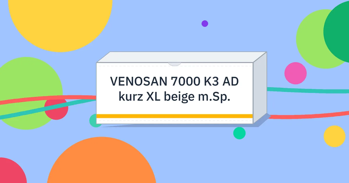 Symbolbild: Packung mit der Aufschrift VENOSAN 7000 K3 AD kurz XL beige m.Sp. (PZN 14435115) – Verfügbarkeit und Bezug in Apotheken in Frankfurt am Main