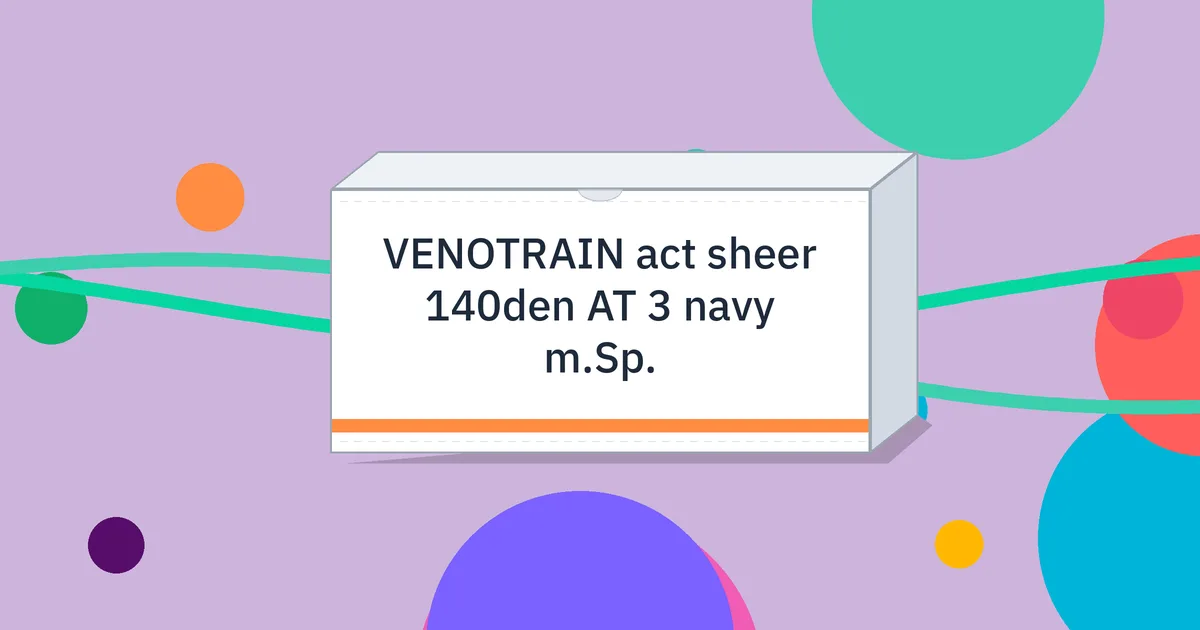 Symbolbild: Packung mit der Aufschrift VENOTRAIN act sheer 140den AT 3 navy m.Sp. (PZN 16207186) – Verfügbarkeit und Bezug in Apotheken in Frankfurt am Main
