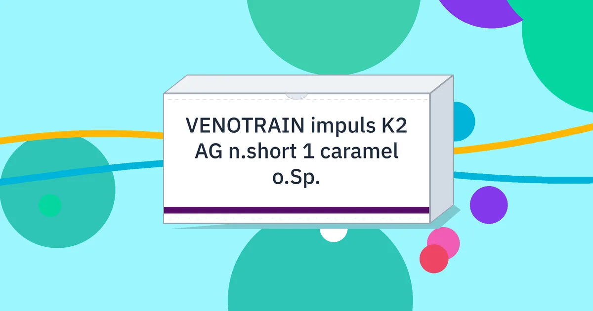 Symbolbild: Packung mit der Aufschrift VENOTRAIN impuls K2 AG n.short 1 caramel o.Sp. (PZN 08420210) – Verfügbarkeit und Bezug in Apotheken in Frankfurt am Main