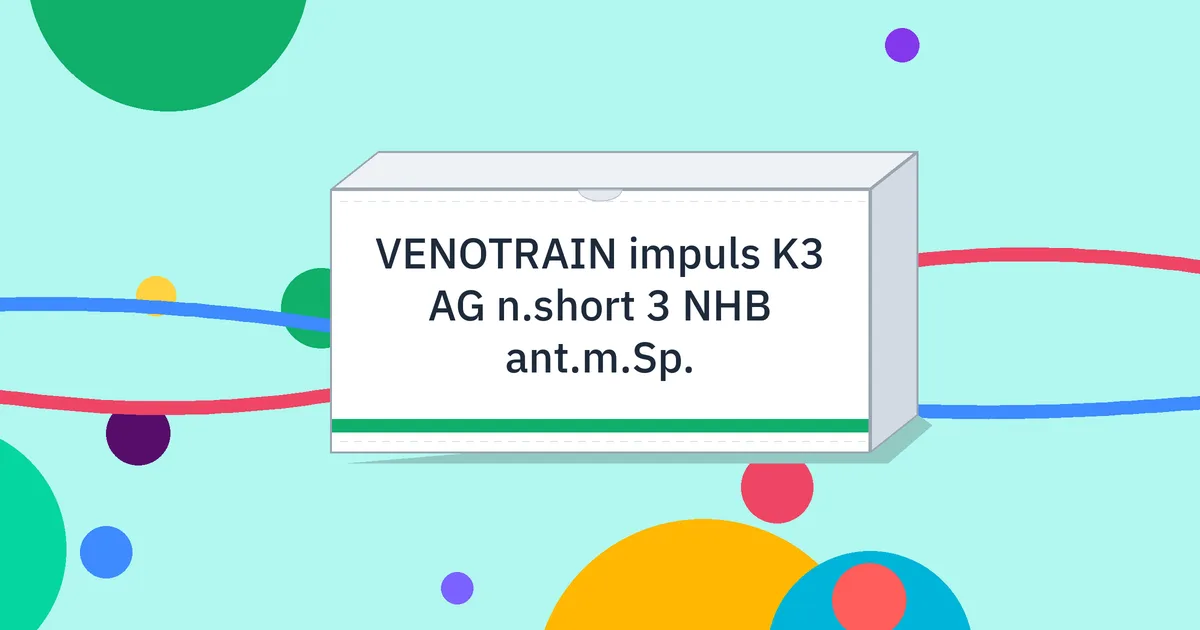 Symbolbild: Packung mit der Aufschrift VENOTRAIN impuls K3 AG n.short 3 NHB ant.m.Sp. (PZN 15215812) – Verfügbarkeit und Bezug in Apotheken in Frankfurt am Main