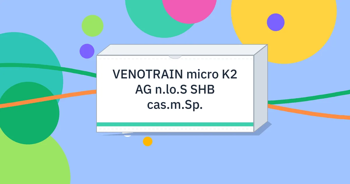 Symbolbild: Packung mit der Aufschrift VENOTRAIN micro K2 AG n.lo.S SHB cas.m.Sp. (PZN 20760049) – Verfügbarkeit und Bezug in Apotheken in Frankfurt am Main