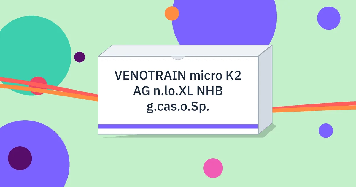 Symbolbild: Packung mit der Aufschrift VENOTRAIN micro K2 AG n.lo.XL NHB g.cas.o.Sp. (PZN 20759460) – Verfügbarkeit und Bezug in Apotheken in Frankfurt am Main