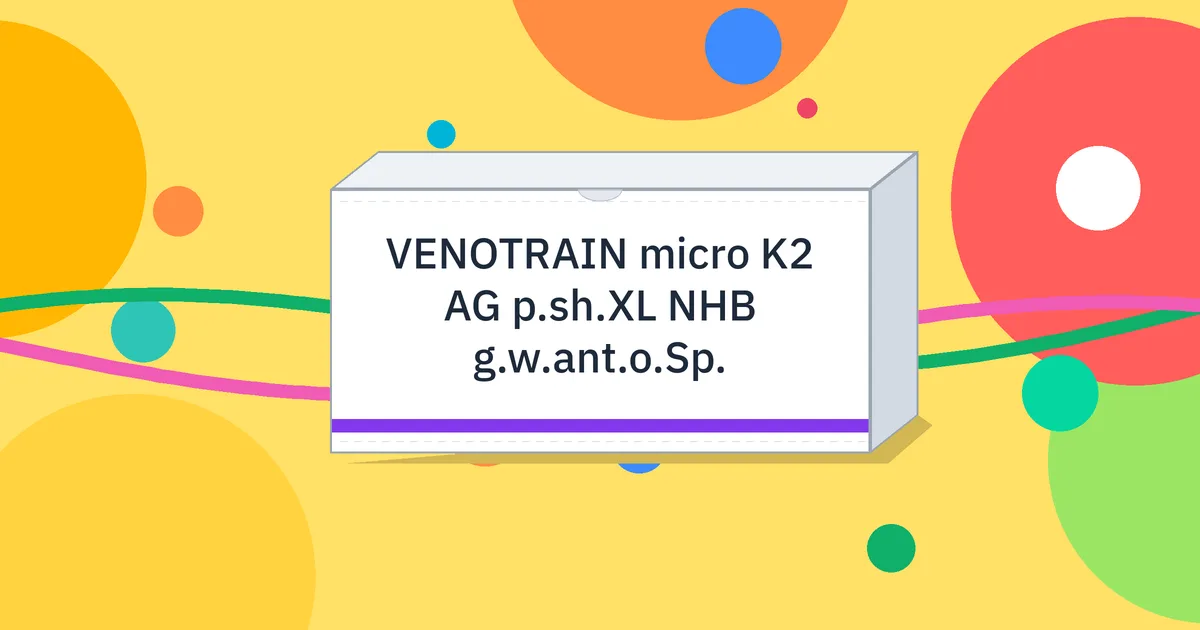 Symbolbild: Packung mit der Aufschrift VENOTRAIN micro K2 AG p.sh.XL NHB g.w.ant.o.Sp. (PZN 11065103) – Verfügbarkeit und Bezug in Apotheken in Frankfurt am Main