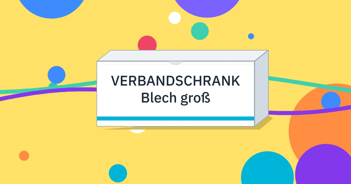 Symbolbild: Packung mit der Aufschrift VERBANDSCHRANK Blech groß (PZN 01723663) – Verfügbarkeit und Bezug in Apotheken in Frankfurt am Main