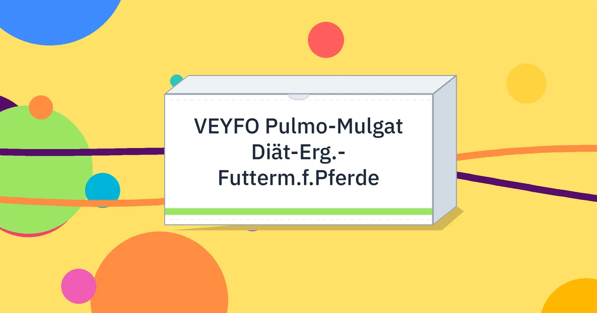 Symbolbild: Packung mit der Aufschrift VEYFO Pulmo-Mulgat Diät-Erg.-Futterm.f.Pferde (PZN 18378851) – Verfügbarkeit und Bezug in Apotheken in Frankfurt am Main