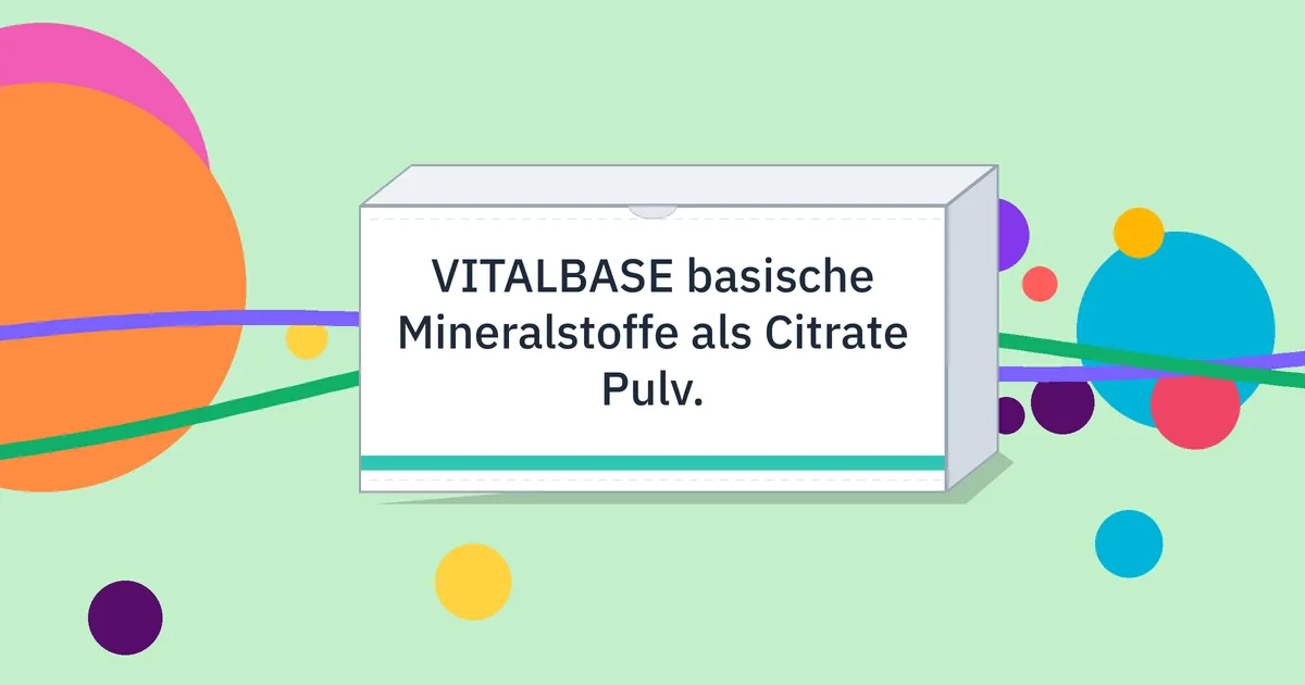 Symbolbild: Packung mit der Aufschrift VITALBASE basische Mineralstoffe als Citrate Pulv. (PZN 12348234) – Verfügbarkeit und Bezug in Apotheken in Frankfurt am Main