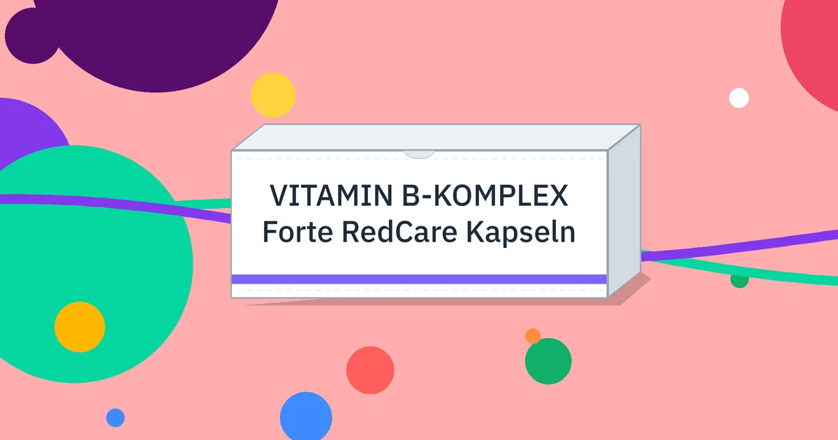 Symbolbild: Packung mit der Aufschrift VITAMIN B-KOMPLEX Forte RedCare Kapseln (PZN 16599625) – Verfügbarkeit und Bezug in Apotheken in Frankfurt am Main